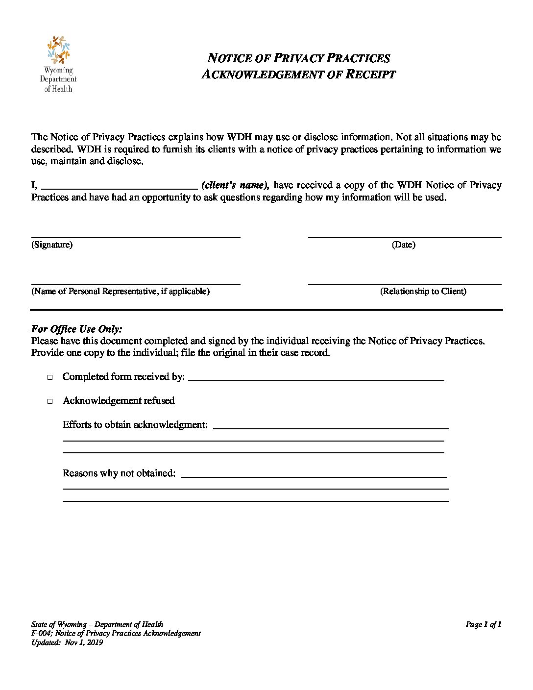 F-004_ Notice of Privacy Practices Acknowledgement of Receipt English ...