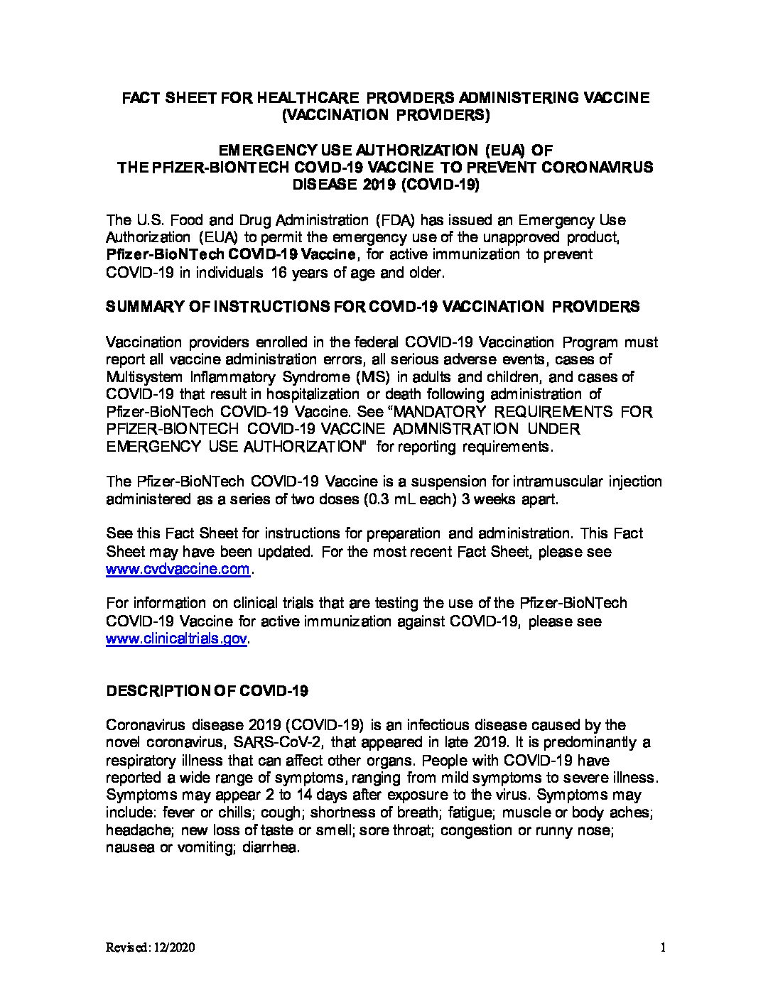 Pfizer-BioNTech COVID-19 Vaccine EUA Fact Sheet for HCP_0 - Wyoming ...