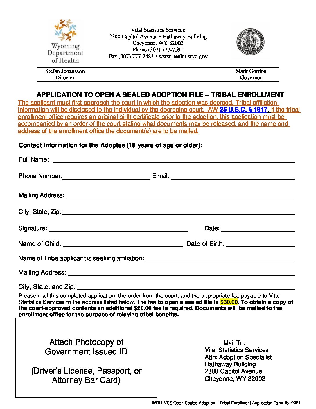 WDH_VSS Open a Sealed Adoption - Tribal Enrollment Application Form 1c ...