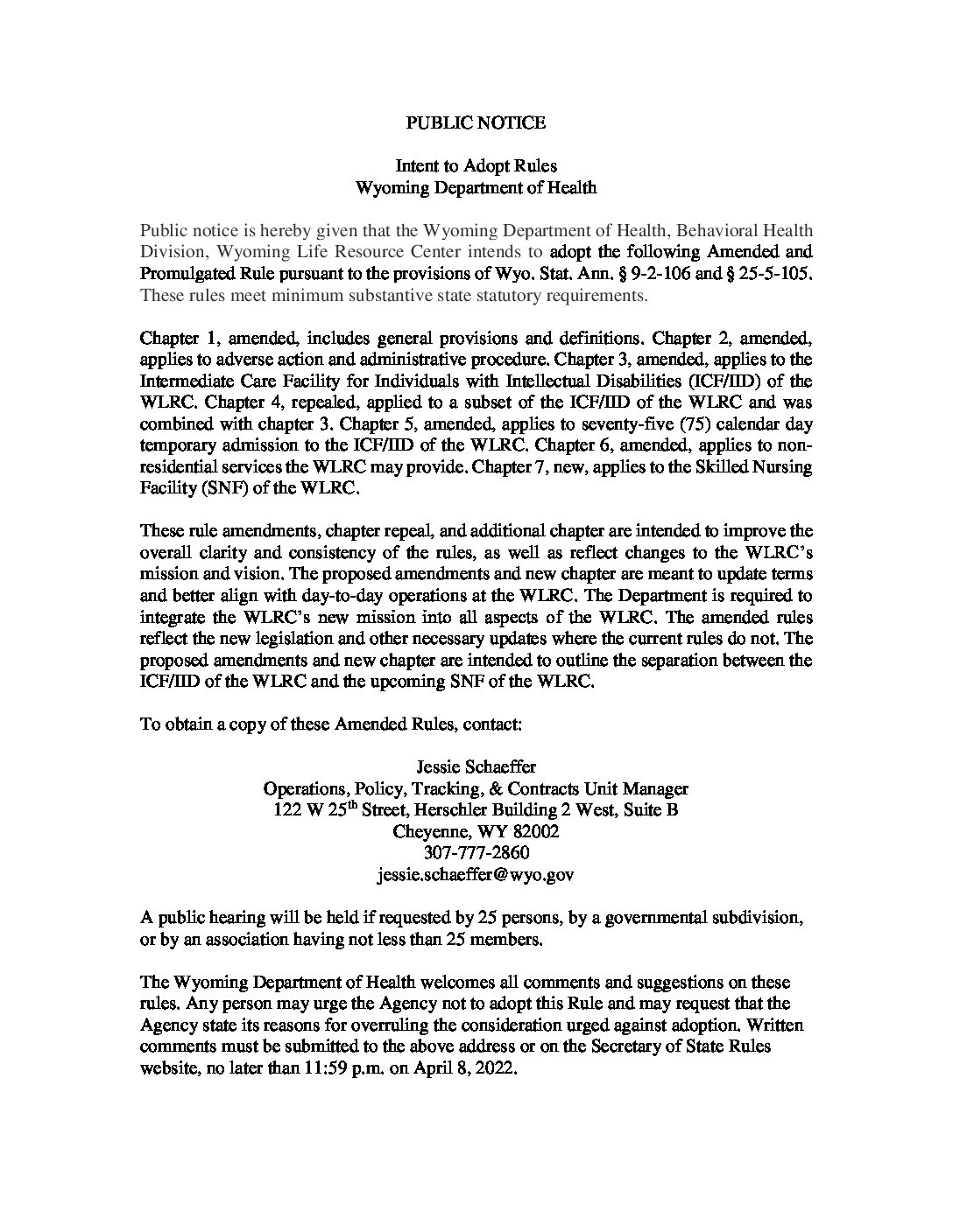 Public Notice Final - Wyoming Department of Health