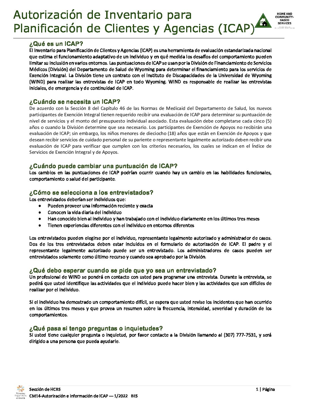 CM14-ICAP Authorization and Information Form (Spanish) - Wyoming ...