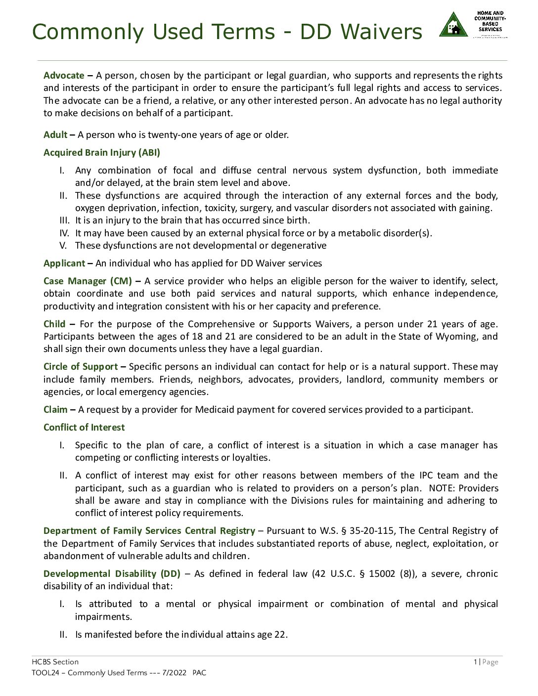 TOOL24-Commonly Used Terms - Wyoming Department of Health