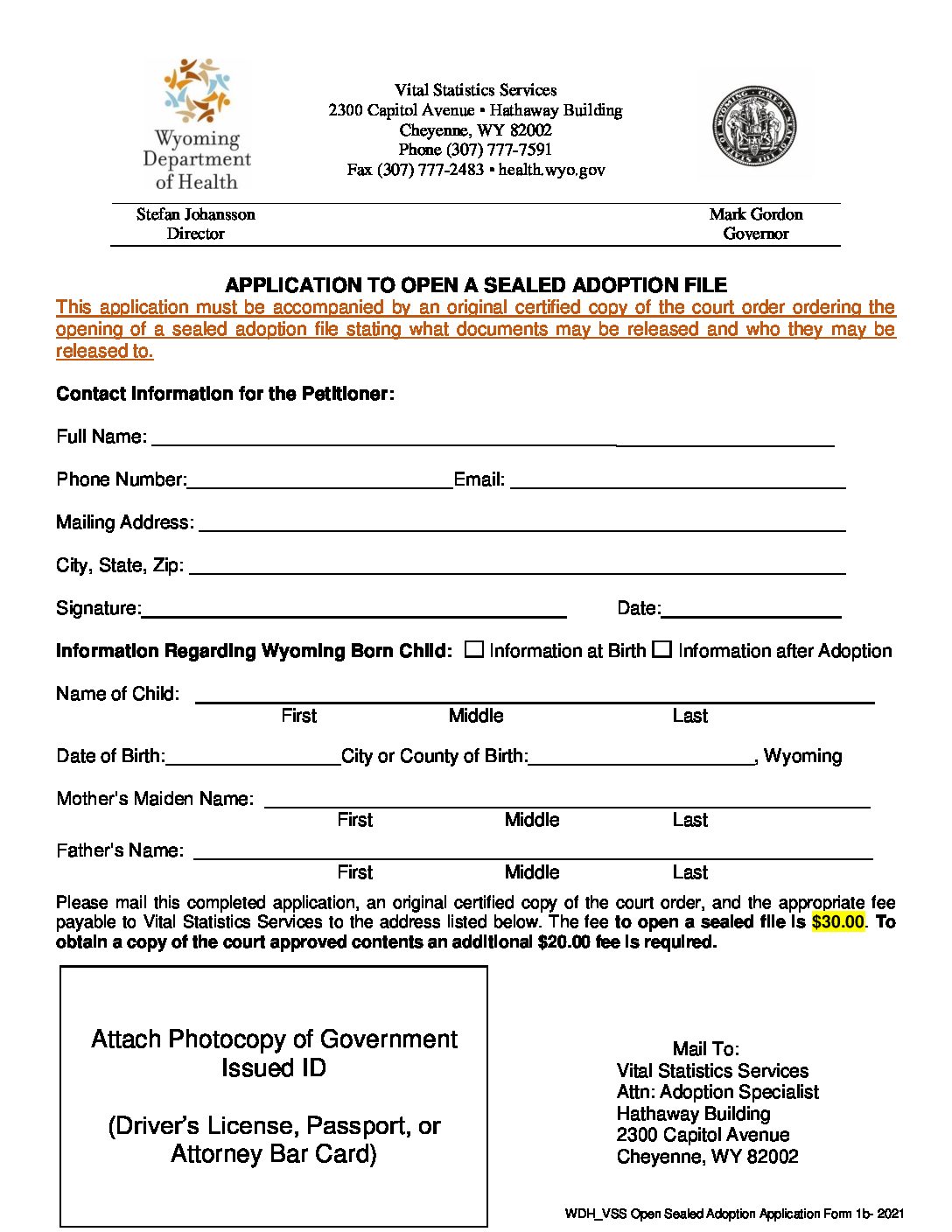 WDH_VSS Open a Sealed Adoption Application Form 1b-2021 - Wyoming ...