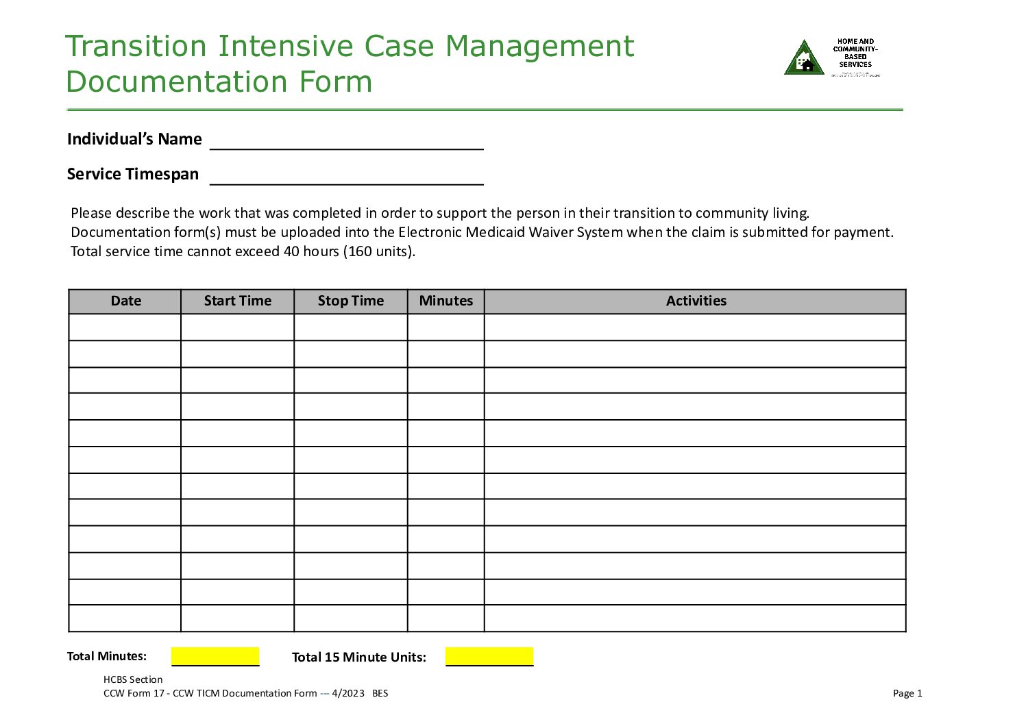CCW Form 17 CCW TICM Documentation Form - Wyoming Department of Health