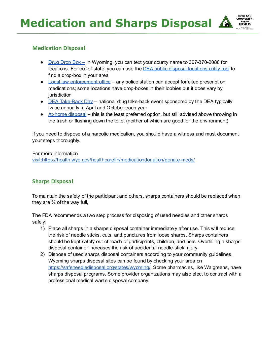 Medication and Sharps Disposal - Wyoming Department of Health