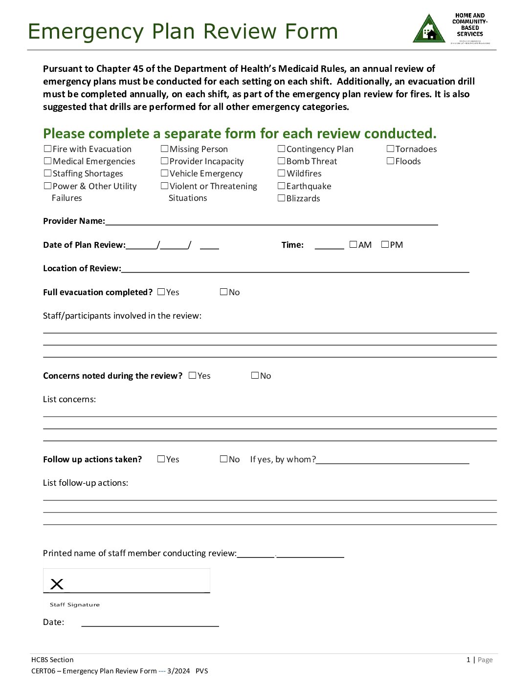 CERT06 - Emergency Plan Review Form - Wyoming Department of Health