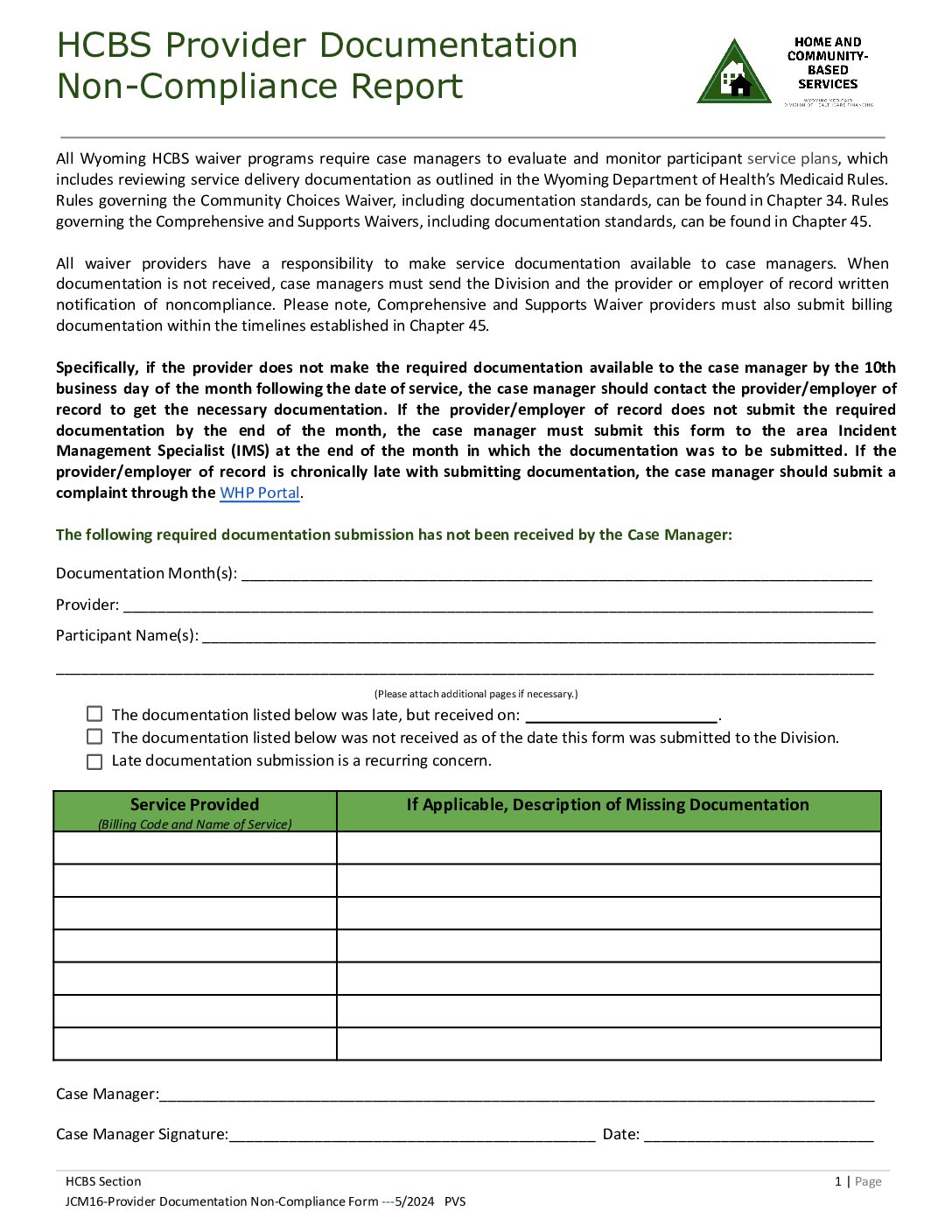 HCBS JCM16-Provider Documentation Non-Compliance Report - Wyoming ...