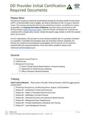 TOOL58 - Initial Certification Required Documents - Wyoming Department ...