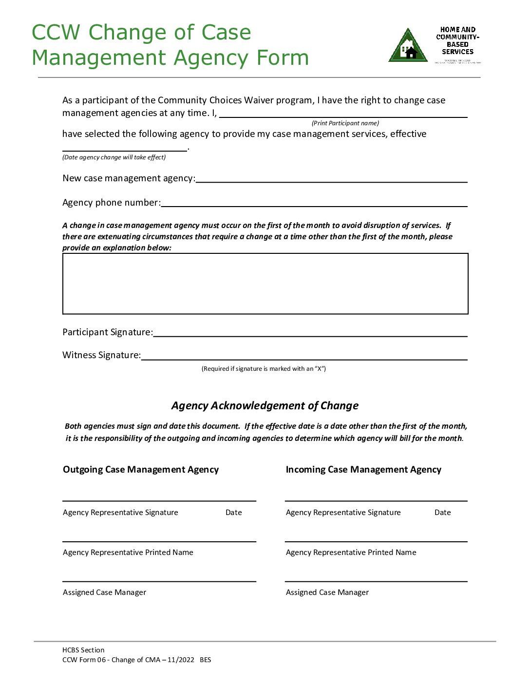 CCW Form 06 - Change of CMA Form - Wyoming Department of Health