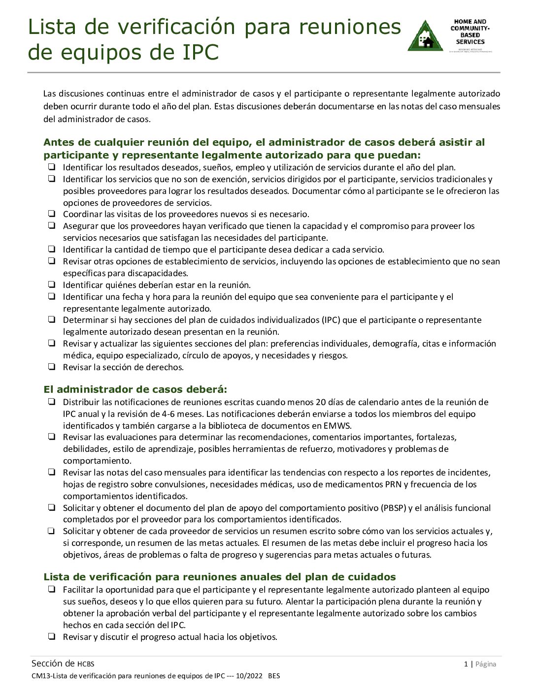 CM13-IPC-Team-Meeting-Checklist-Spanish - Wyoming Department of Health