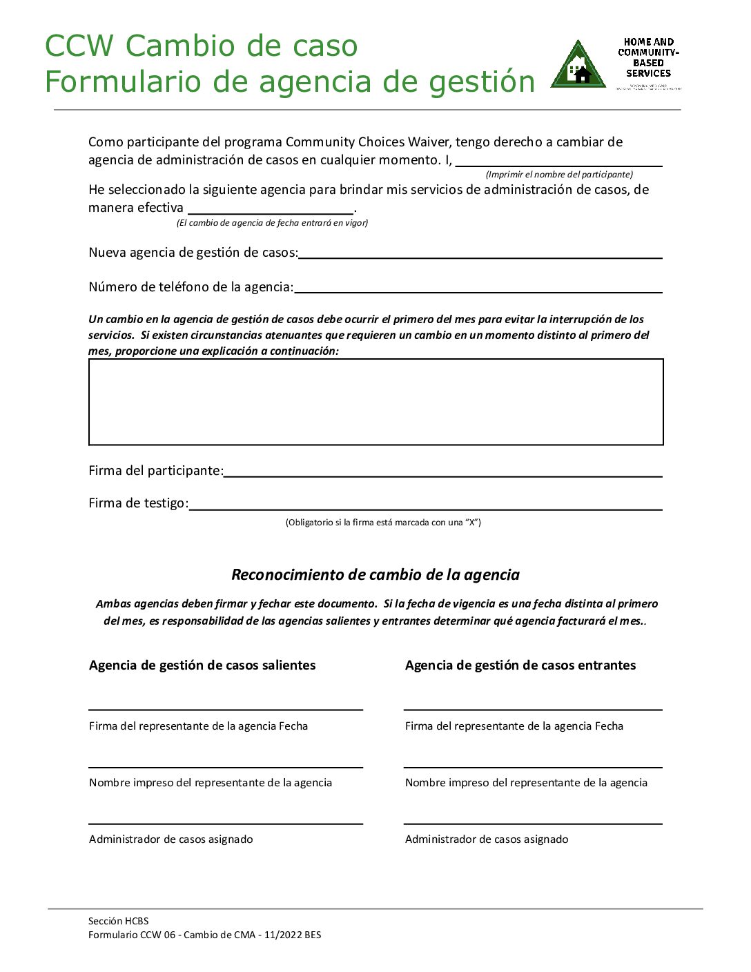 Translated copy of CCW Form 06 - Change of CMA Form - Wyoming Department of Health