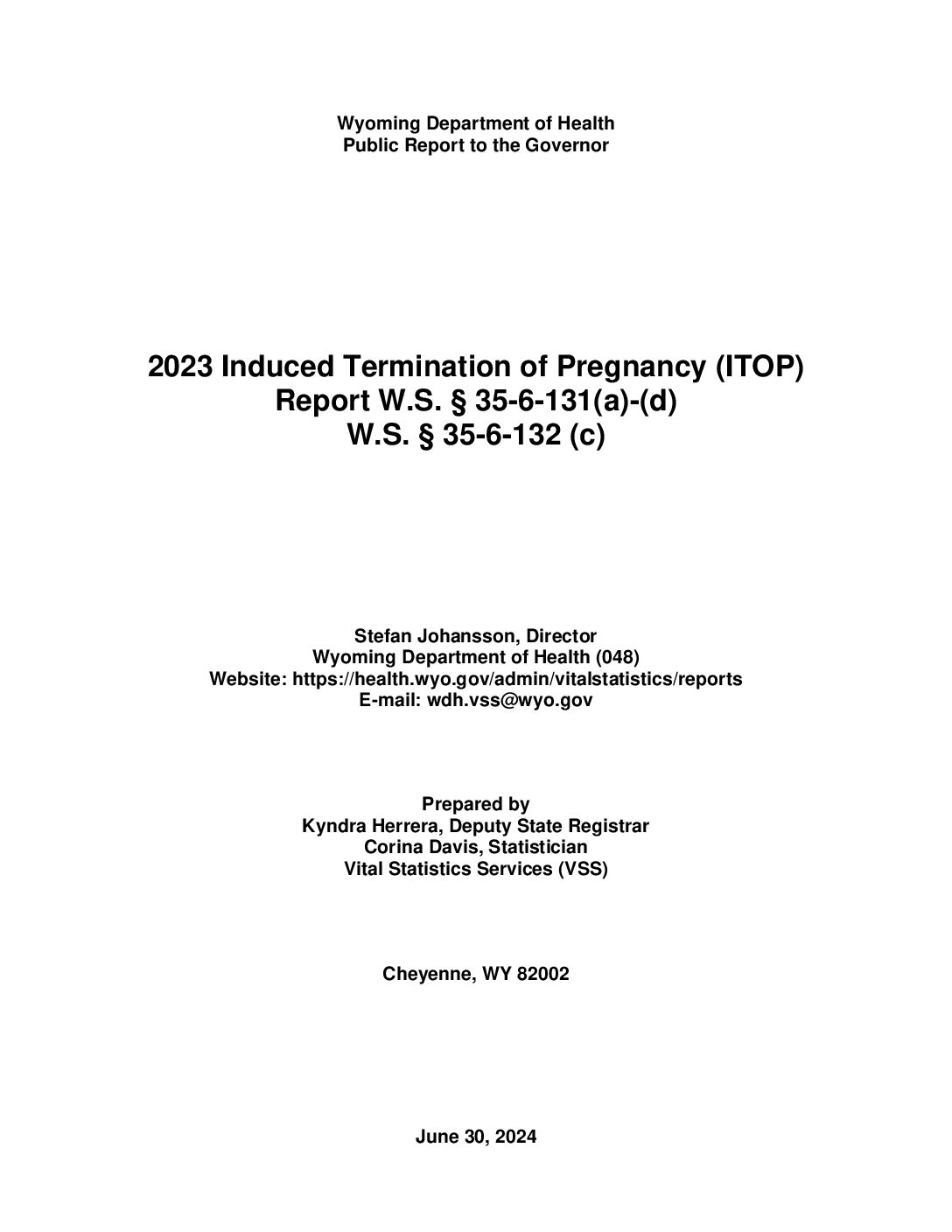 WDH - 2023 Induced Termination of Pregnancy Report - Wyoming Department ...