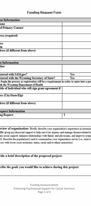 funding request - Wyoming Department of Health