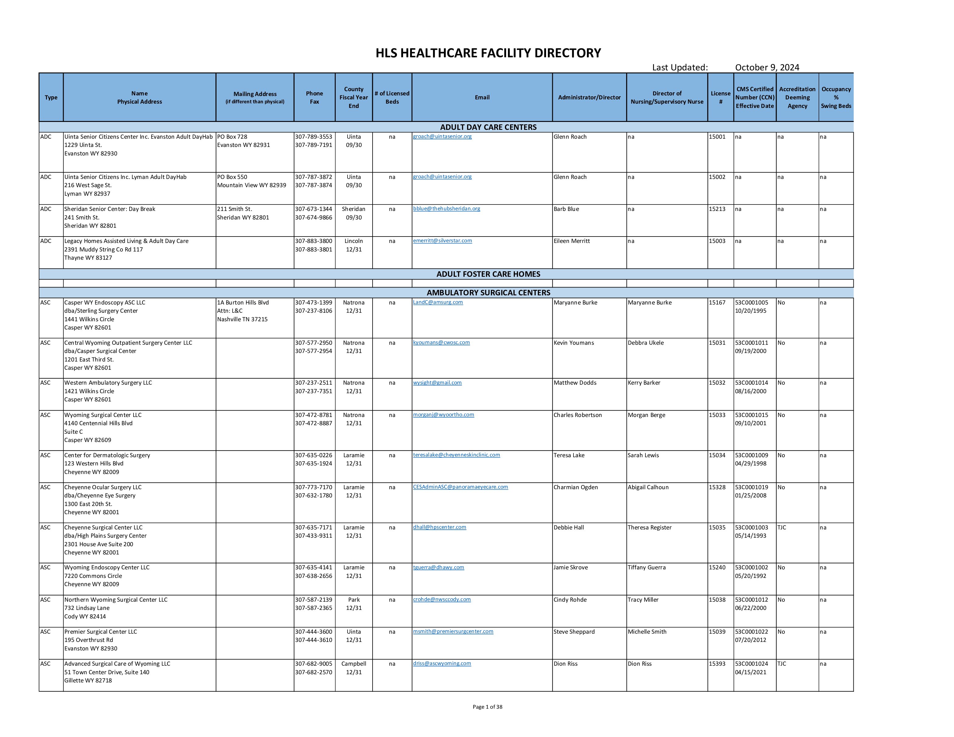 HLS - 2024-2025 Facility Directory - Wyoming Department of Health