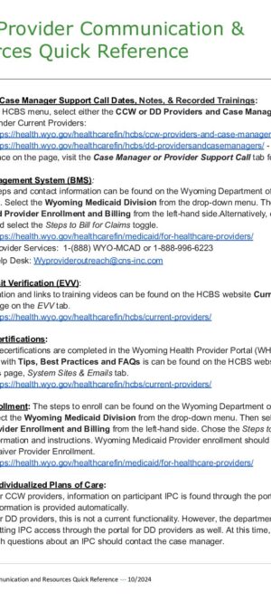 HCBS Provider Communication and Resources Quick Reference - Wyoming ...