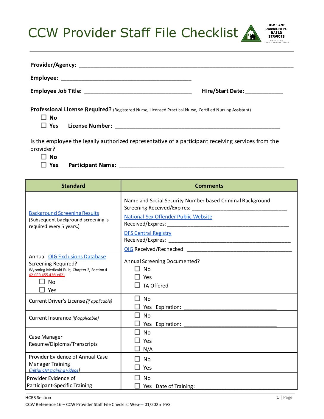 CCW Reference 16 - CCW Provider Staff File Checklist WebV.docx ...