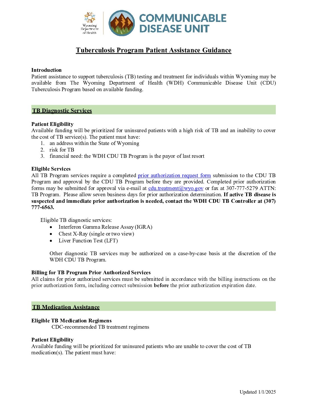 2025 TB Program Patient Assistance Guidance - Wyoming Department of Health