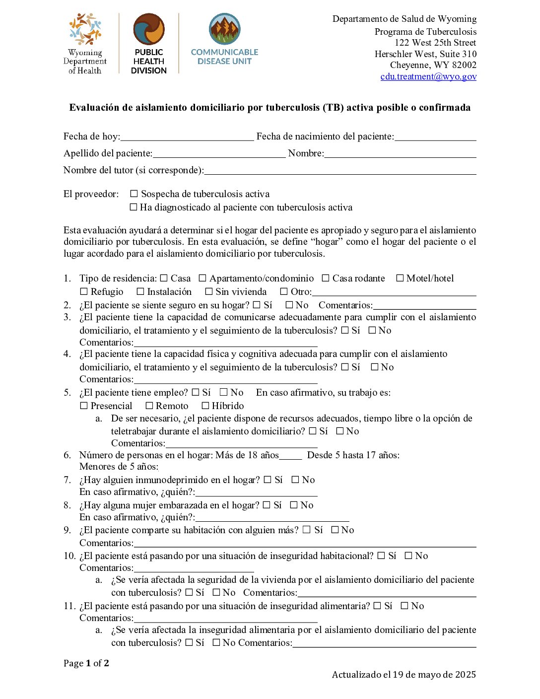 FINAL 2025 Possible or Confrimed Active TB Home Isolation Evaluation ...