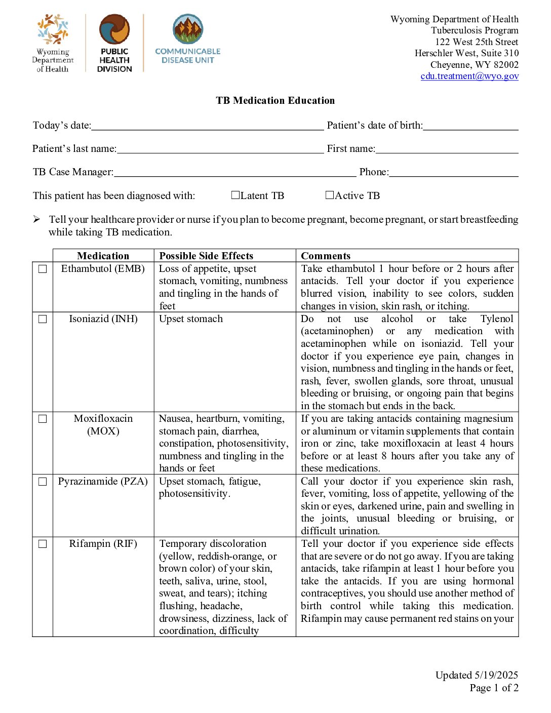 FINAL 2025 TB Medication Education - Wyoming Department of Health