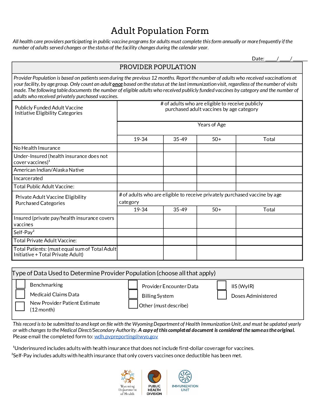 Adult Provider Population Form 2025 - Fillable - Wyoming Department of ...