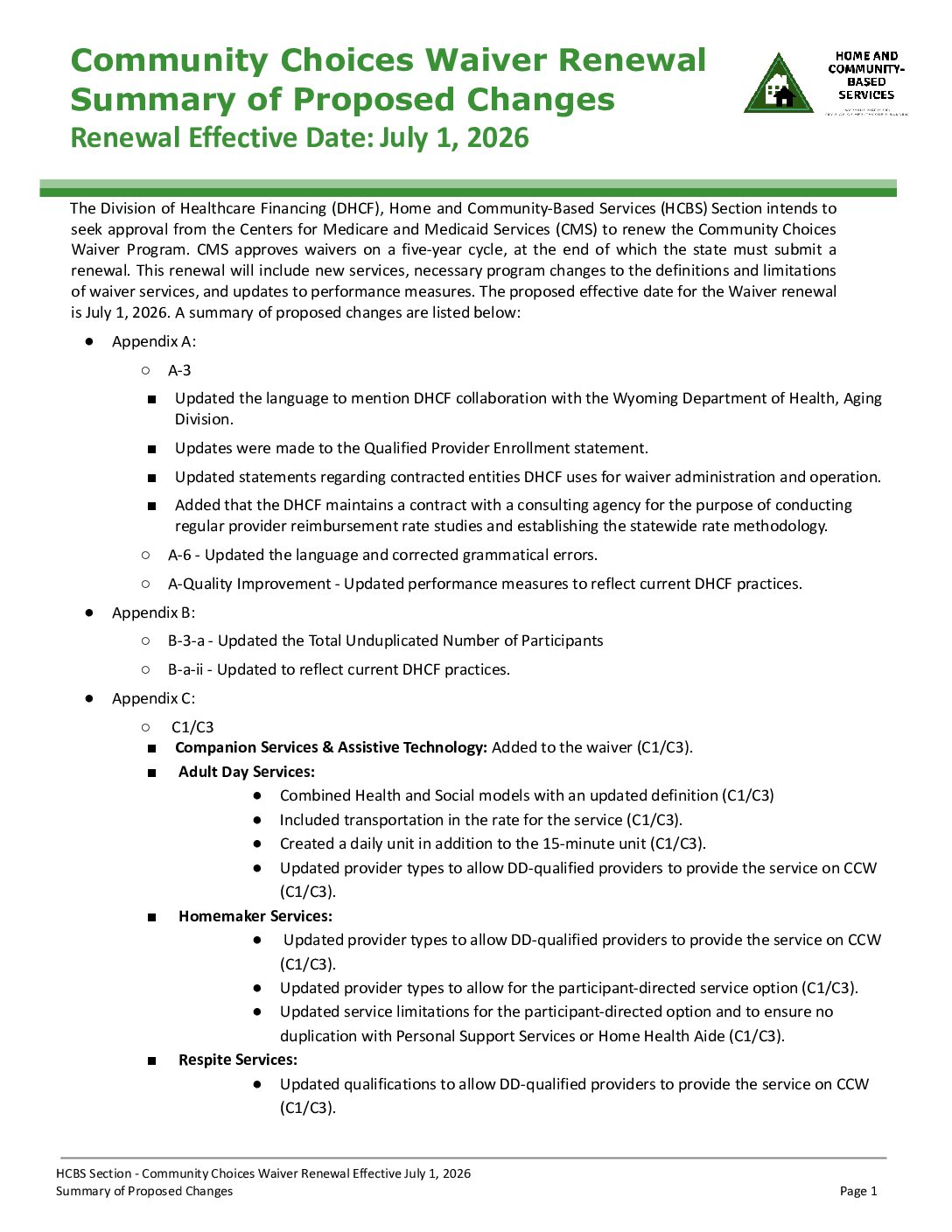 Summary of Changes CCW Renewal 7.2026 .docx - Wyoming Department of Health
