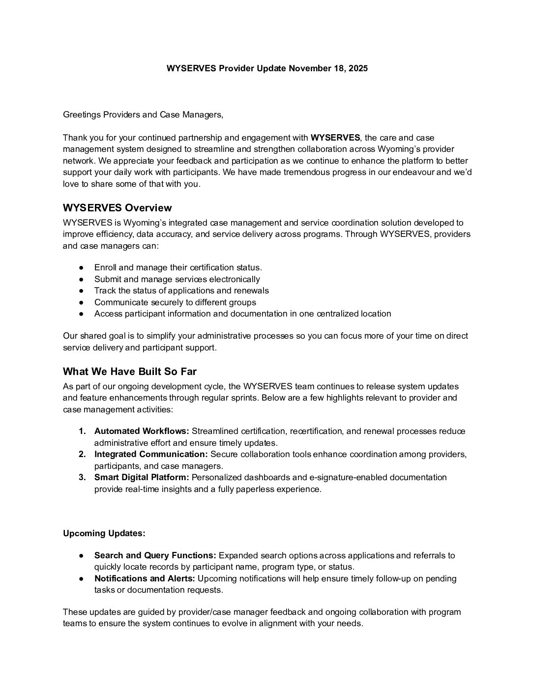 WYSERVES Provider Update 11.18.25 - Wyoming Department of Health