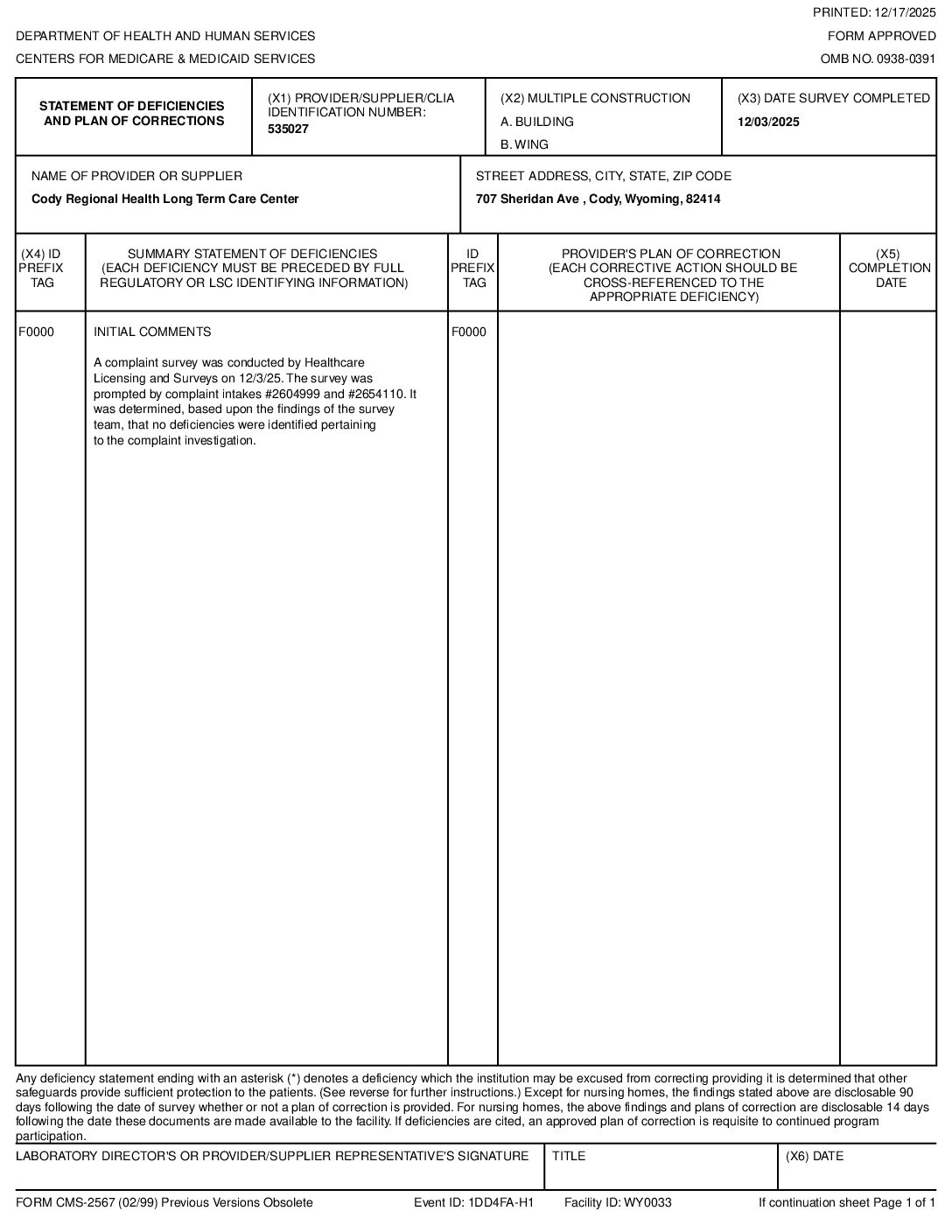 Cody Regional - Wyoming Department of Health