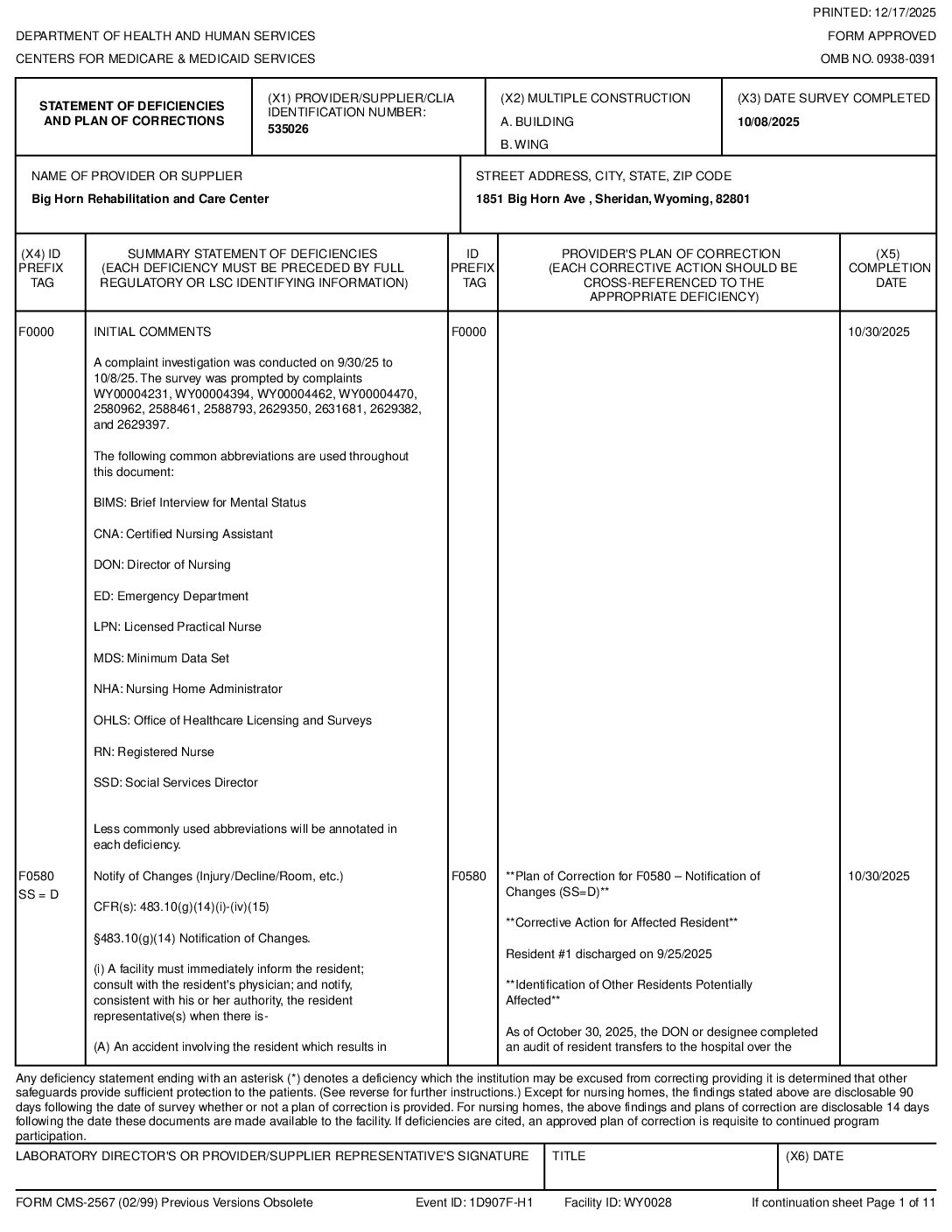 Federal-StatementOfDeficiencies - Wyoming Department of Health