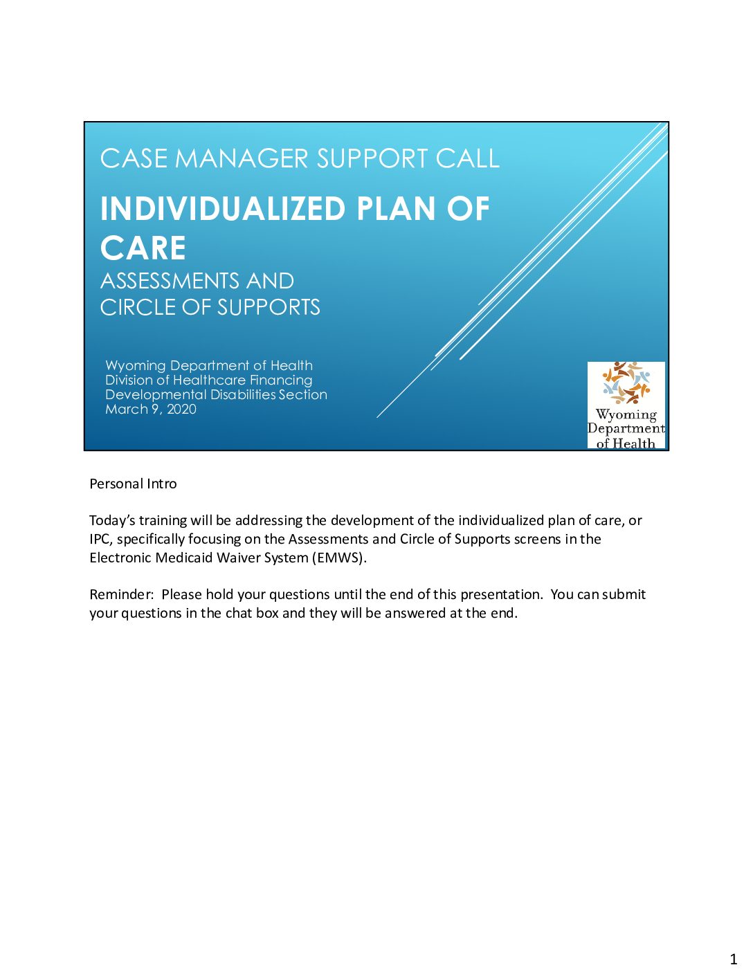 March 2020 CMSC - Assessments and Circle of Supports - Wyoming ...